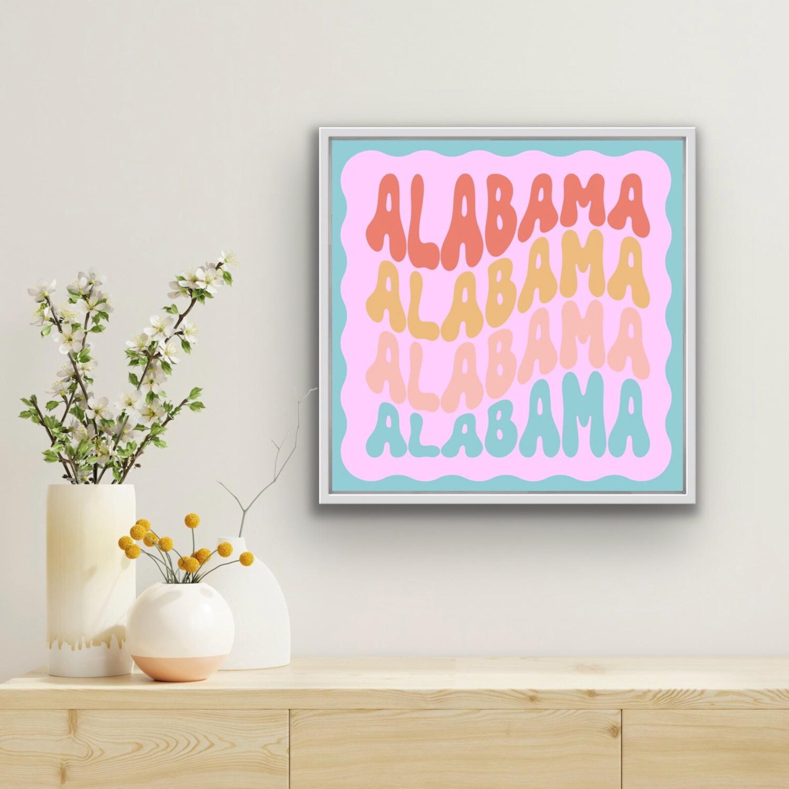 Digital Bama Wall Art, Roll Tide Prints, Alabama Preppy Prints, Retro ...