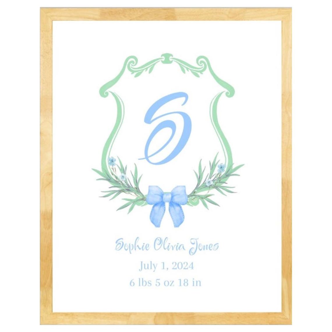Personalizable Green and Blue Girl Crest Birth Announcement Sign, Birth ...