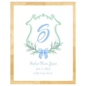 Personalizable Green and Blue Girl Crest Birth Announcement Sign, Birth ...