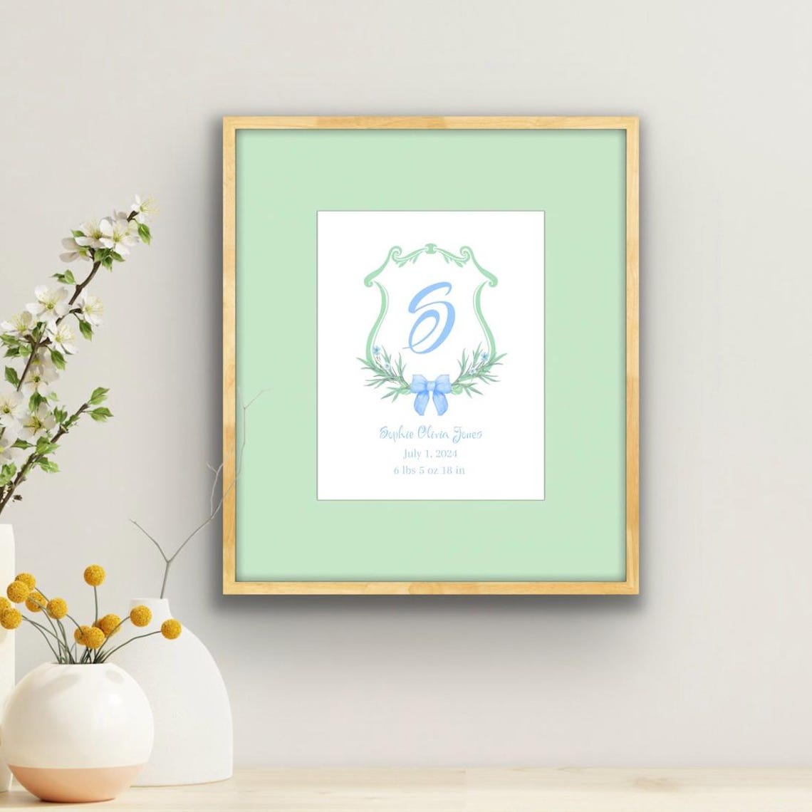 Personalizable Green and Blue Girl Crest Birth Announcement Sign, Birth ...