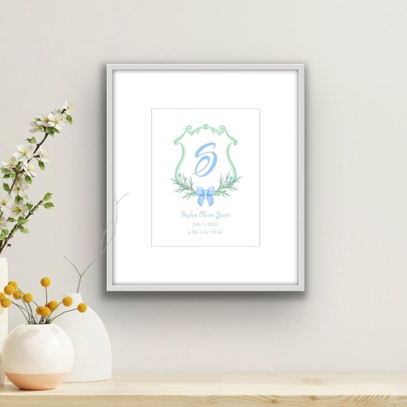 Personalizable Green and Blue Girl Crest Birth Announcement Sign, Birth ...
