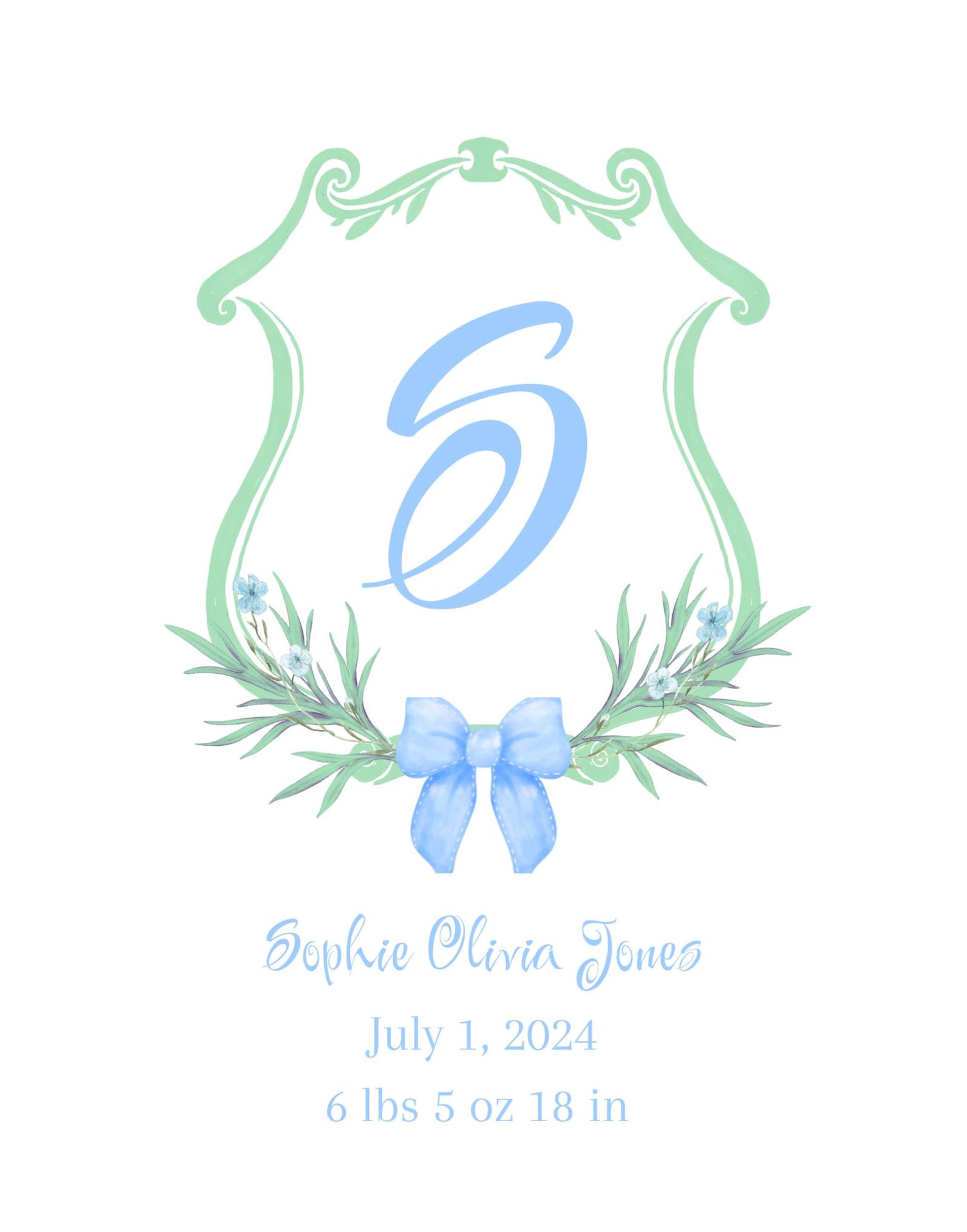 Personalizable Green and Blue Girl Crest Birth Announcement Sign, Birth ...