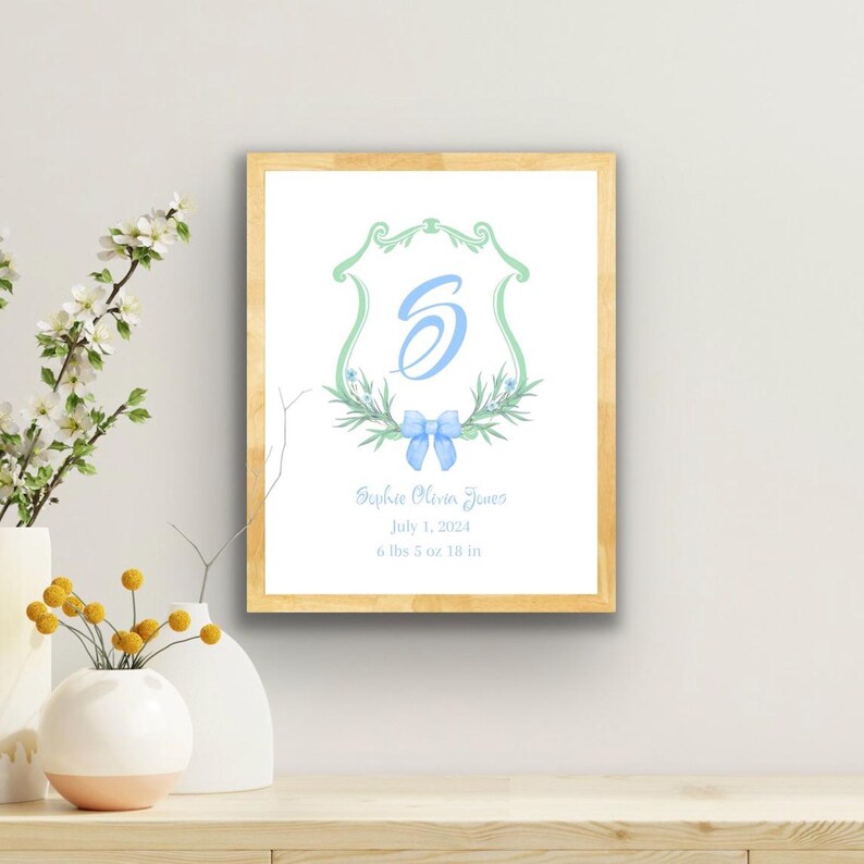 Personalizable Green and Blue Girl Crest Birth Announcement Sign, Birth ...