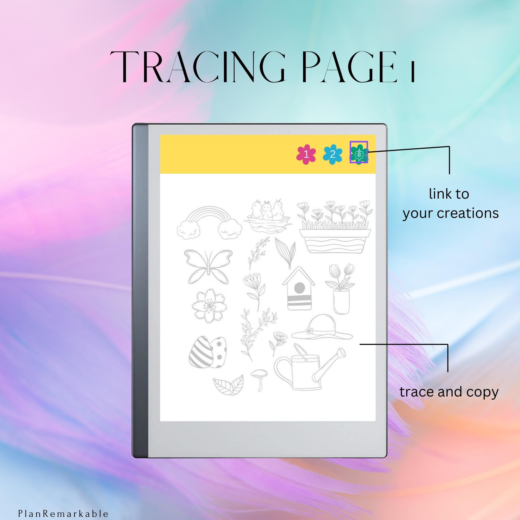 Tracing Stickers Spring for E-ink Tablet - Suitable for Remarkable 1, 2 ...