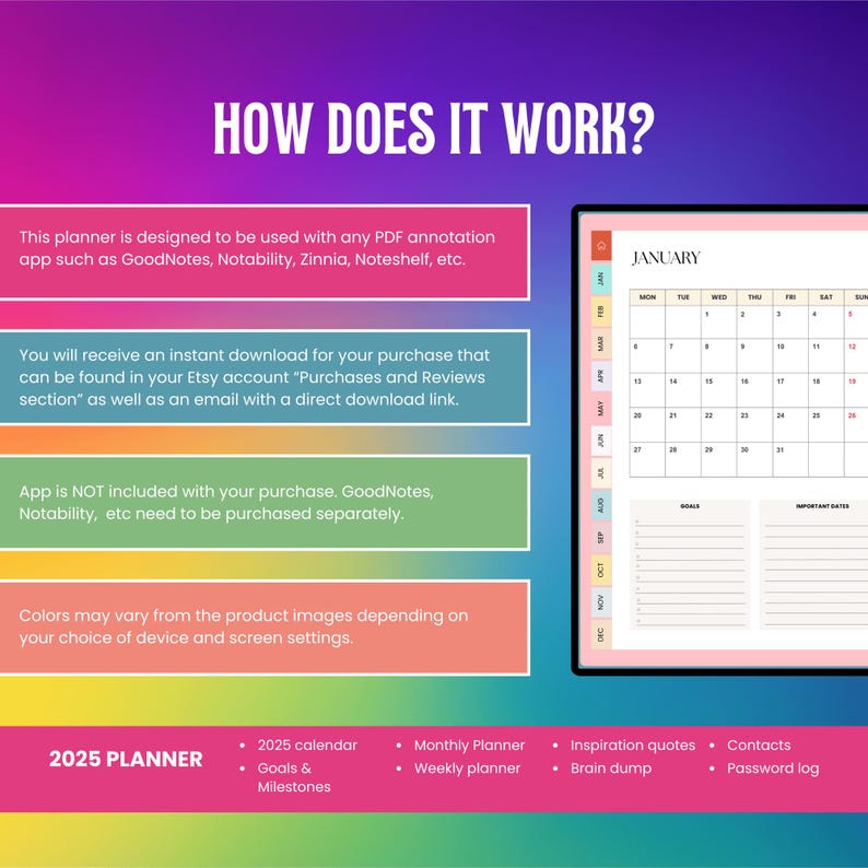 2025 Digital Planner, Goodnotes Planner, iPad Planner, Weekly Planner ...