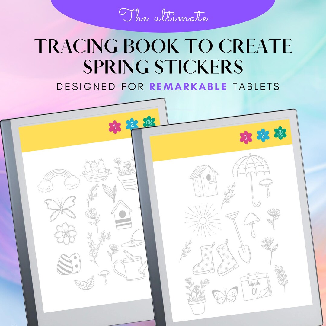 Tracing Stickers Spring for E-ink Tablet - Suitable for Remarkable 1, 2 ...