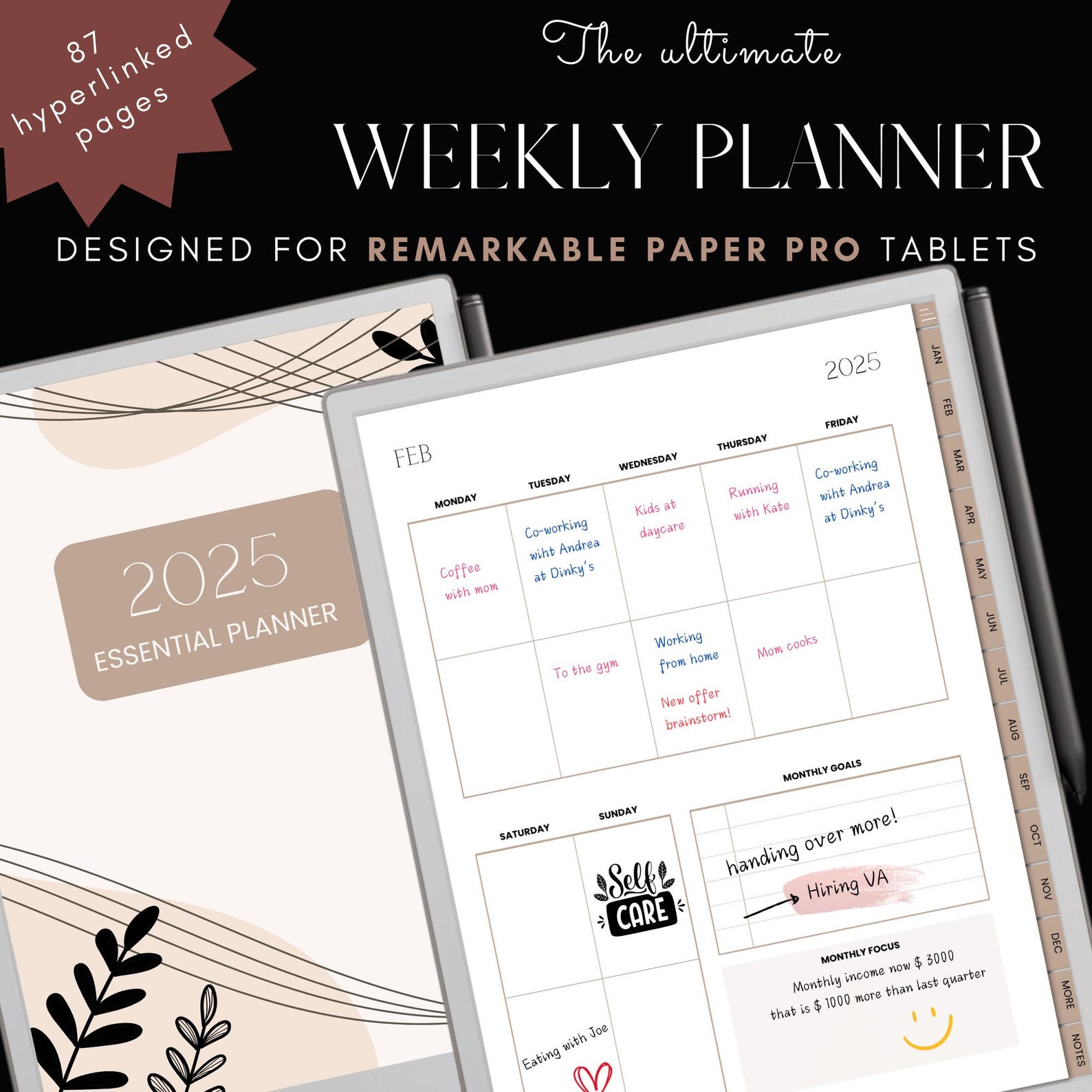2025 Digital Weekly Planner for E-ink Tablet | Suitable for Remarkable ...