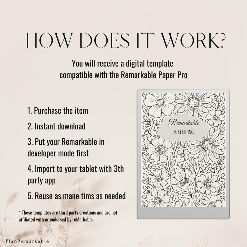Sleep Screen for Remarkable With Flower Design | Cover for Remarkable ...