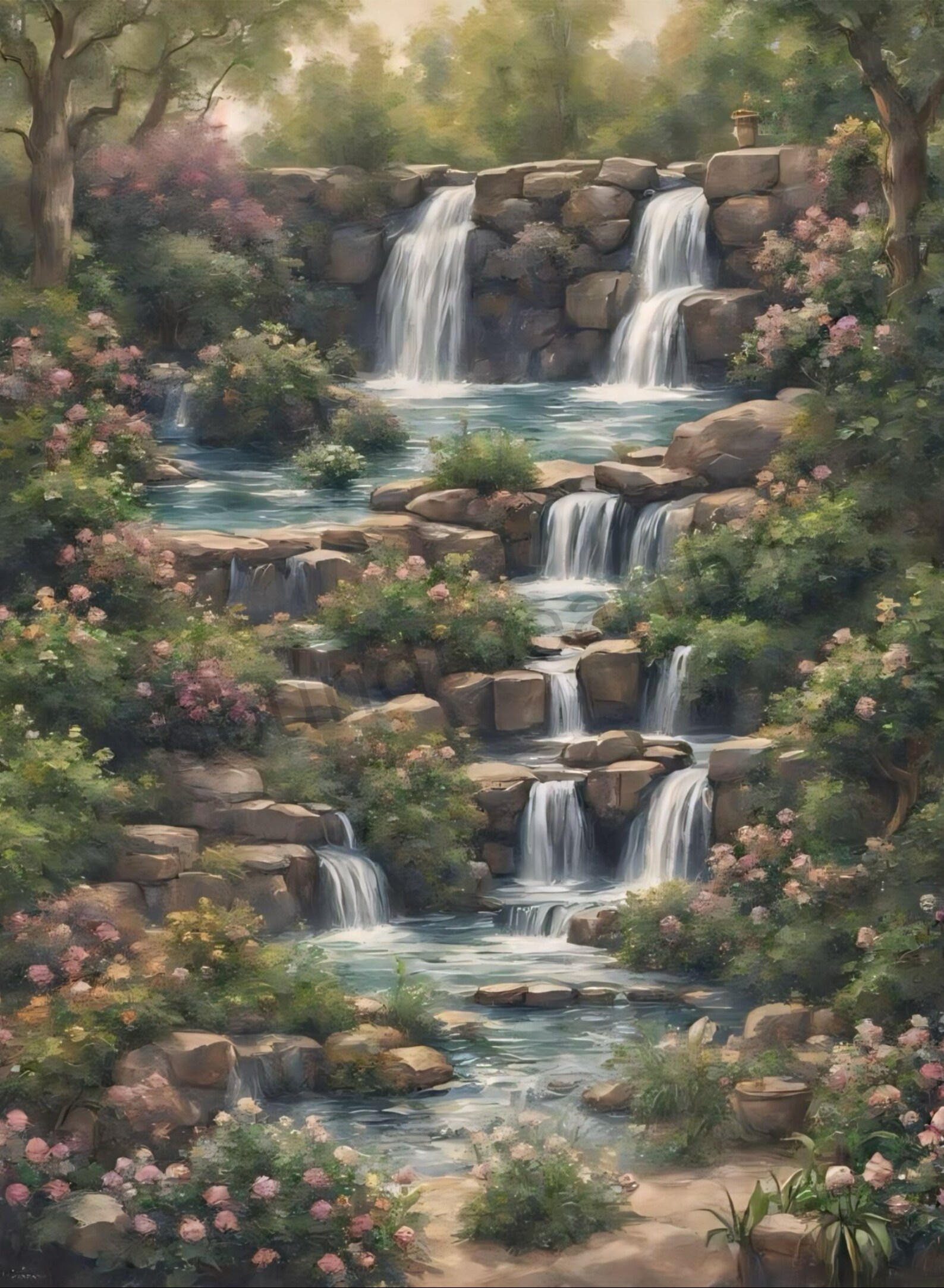Vintage Painting of Waterfalls in Nature PRINT wall Art, Waterfalls ...