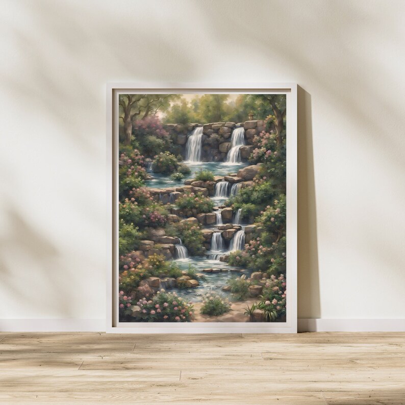 Vintage Painting of Waterfalls in Nature PRINT wall Art, Waterfalls ...