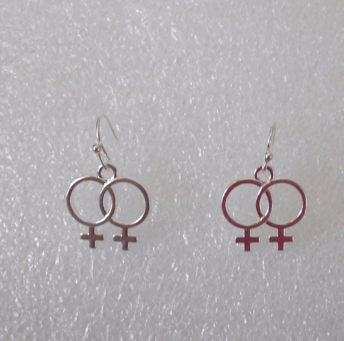 Silvertone Double Venus Symbol Necklace And/or Earrings - Lesbian Woman ...