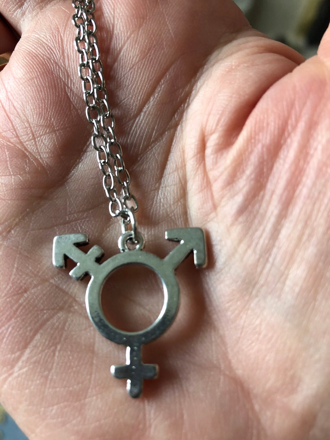 Silvertone Transgender Symbol Necklace LGBTQ Non Binary Queer - Etsy