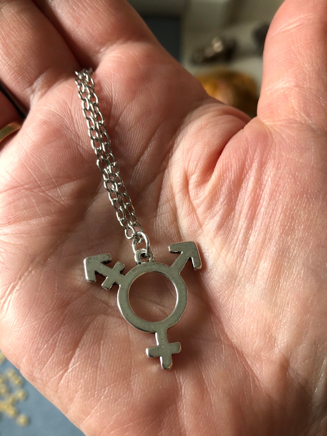 Silvertone Transgender Symbol Necklace LGBTQ Non Binary Queer - Etsy