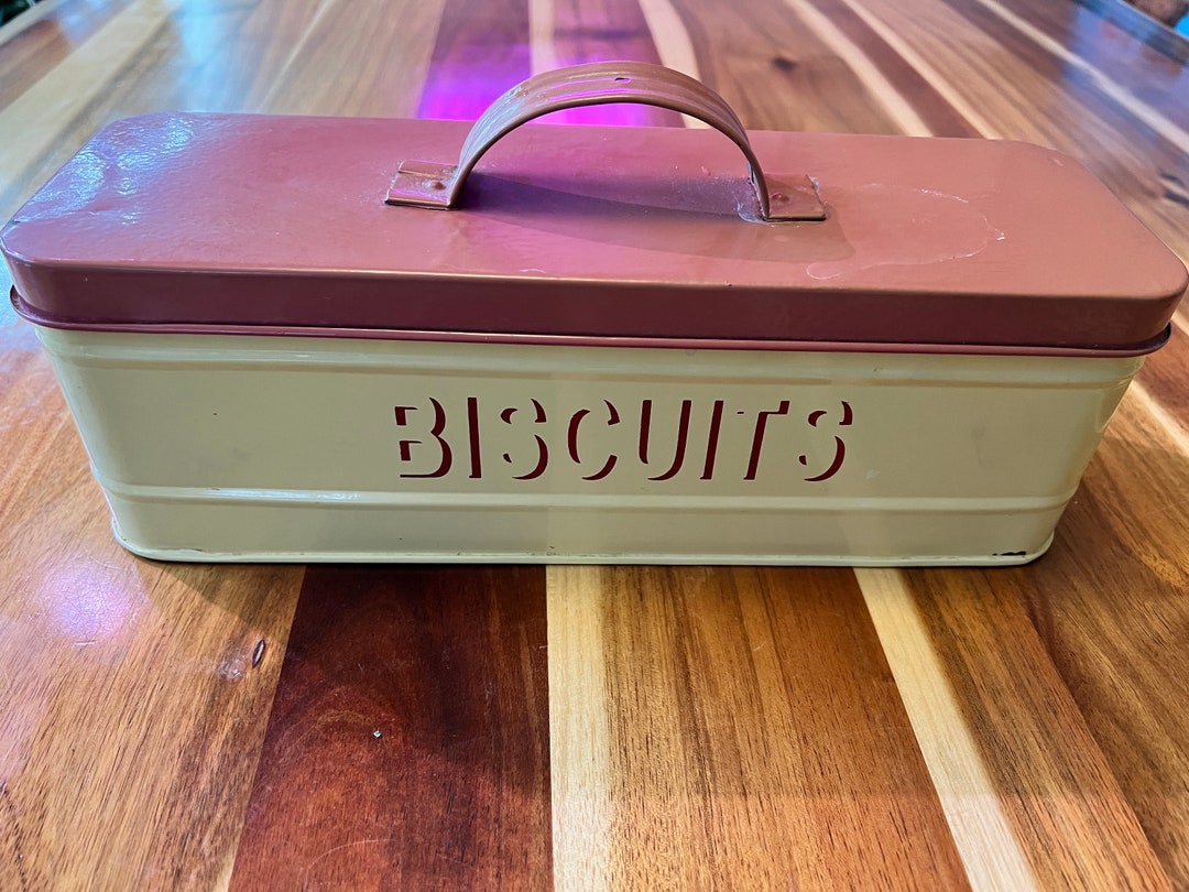 Vintage Rectangular Biscuits Tin Cream/red With Handle/ - Etsy