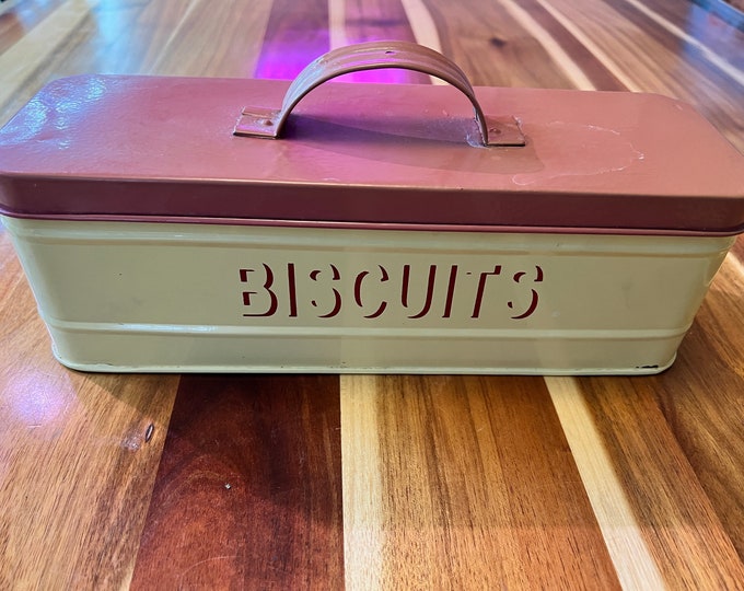 Vintage Rectangular Biscuits Tin Cream/red With Handle/ Vintage Cookie ...