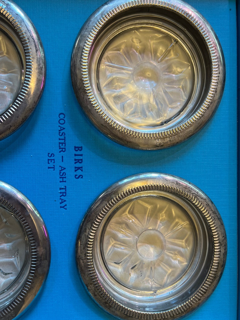 Vintage Birks Silver Coaster Ashtray Set of 4 Silver Glass - Etsy