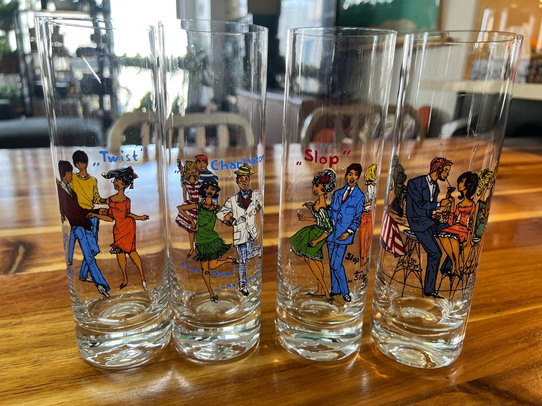 Mid Century Drinking Glasses 1960's Retro Drinking Glasses Dancing Set ...