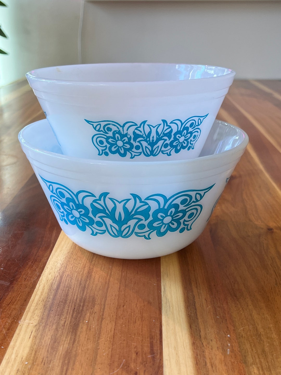 Vintage Milk Glass Federal Bowl Blue Turquoise Daisy Pattern Dessert ...