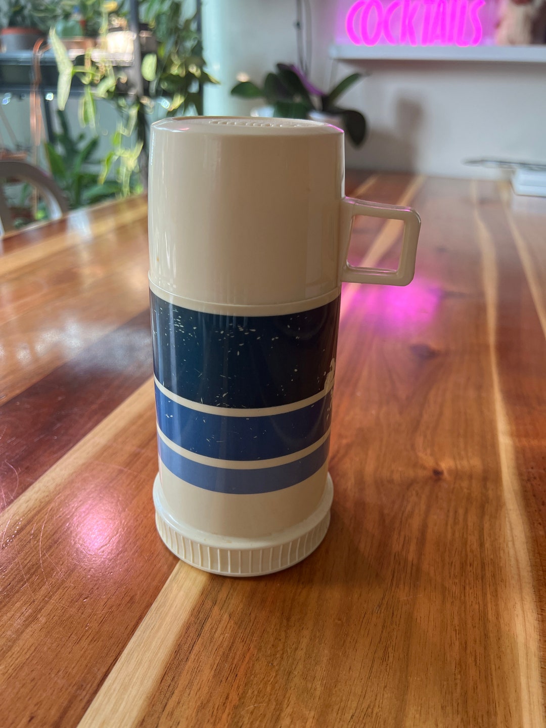 Vintage Thermos Blue Striped With Cup Filler 28F Model 2821 - Etsy