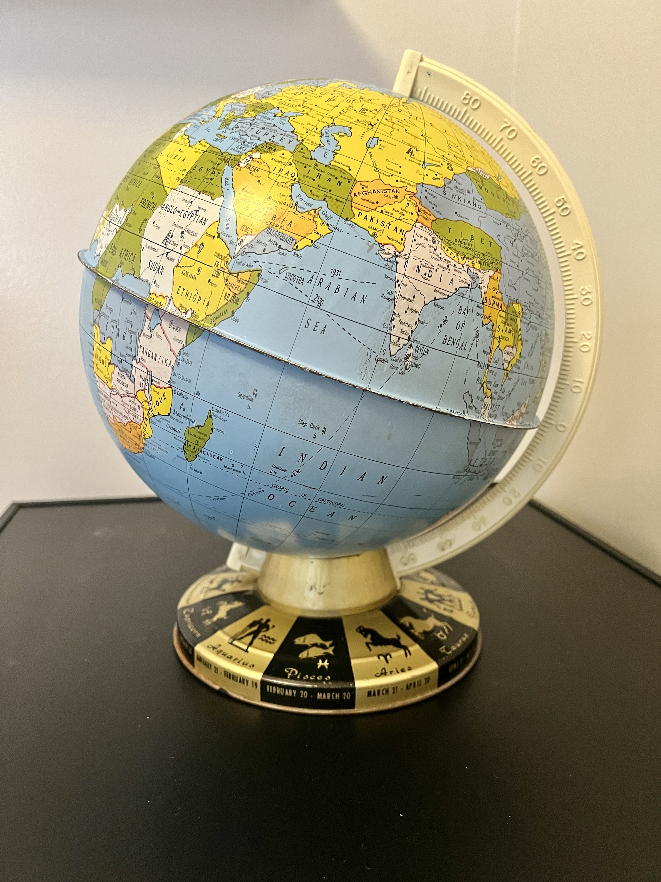 Vintage Metal World Globe With Zodiac Signs by the Ohio Art Co. 1960s ...
