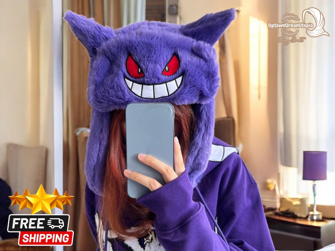 Gengar Plush Winter Beanie Hat | Cute Cartoon-inspired Ski Cap ...