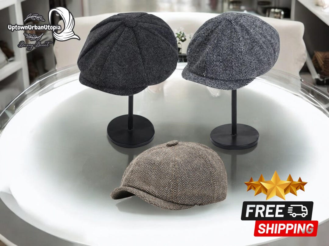 Men’s Newsboy Cap | Vintage Wool Flat Design | Classic Herringbone ...