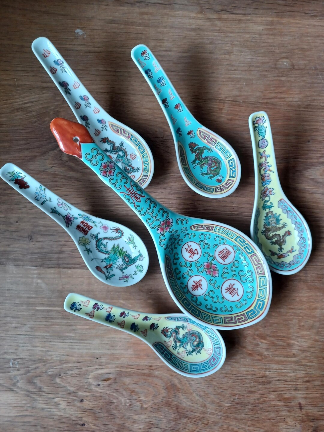 Vintage Chinese Porcelain Spoon Bundle Including 1 Large Spoon and 5 ...