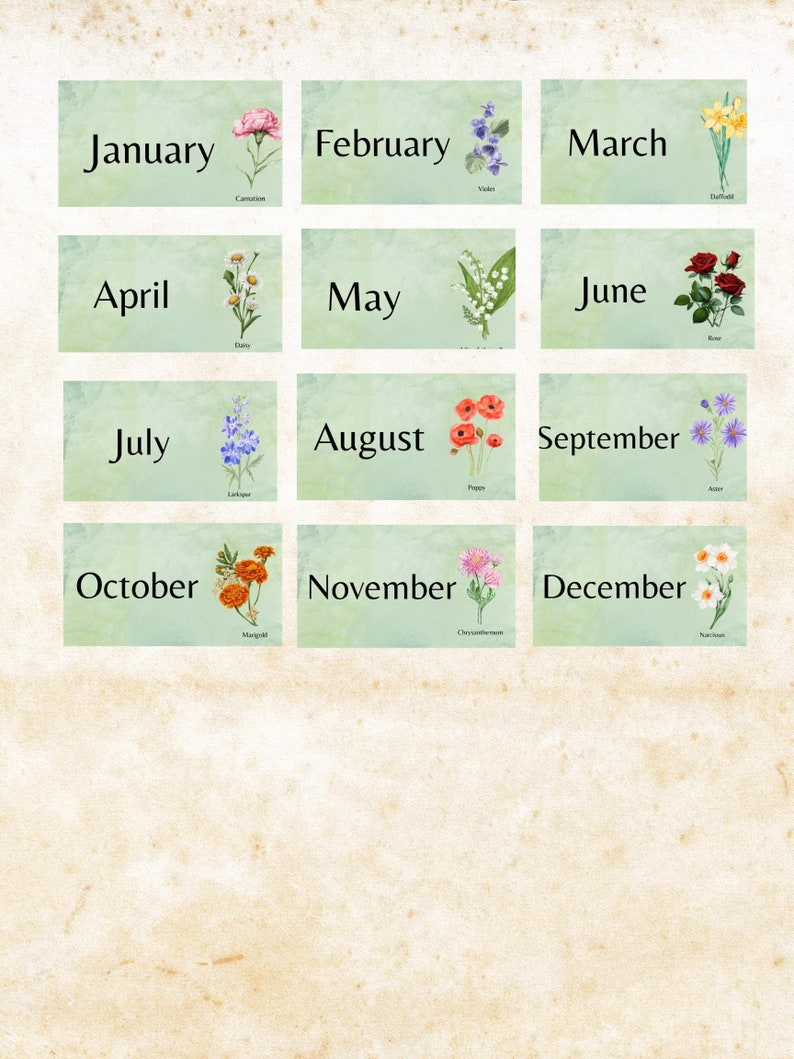Birth Month Flower Digital Printable Cards - Etsy