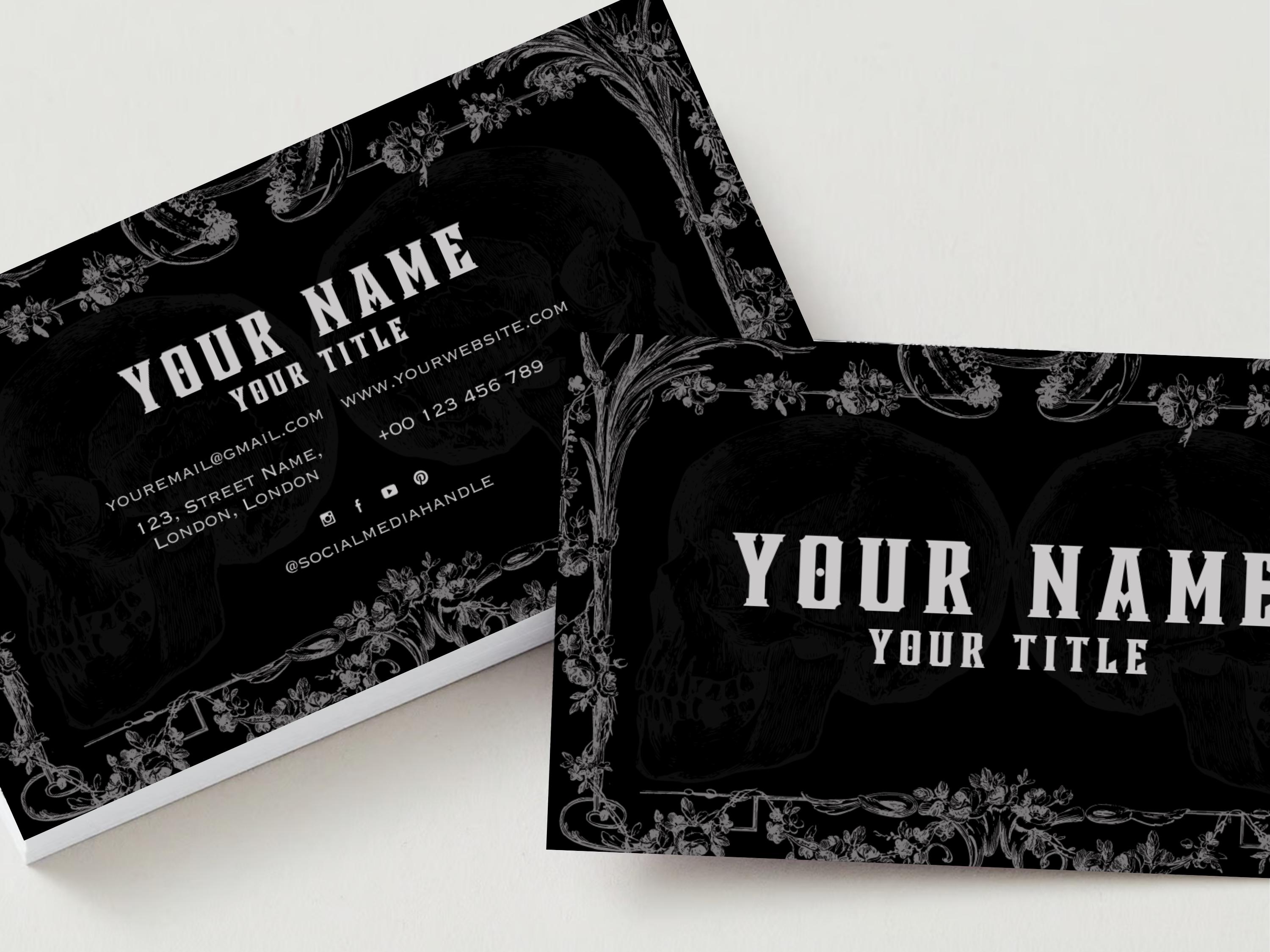 Skulls Flowers Gothic Business Card Template - Customisable Canva ...