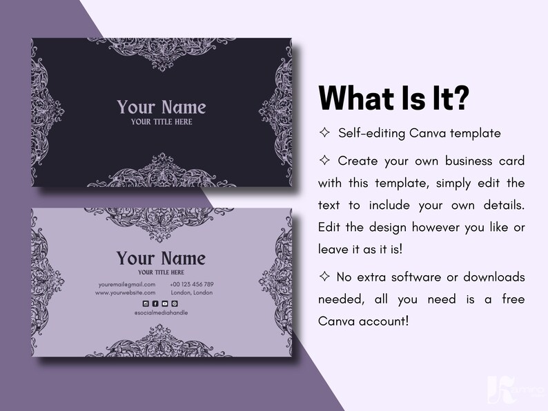 Gothic Purple Business Card Template - Customisable Canva Template ...