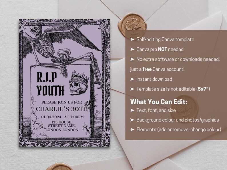 Tombstone Birthday Invitation Card - Editable Canva Template - Party ...