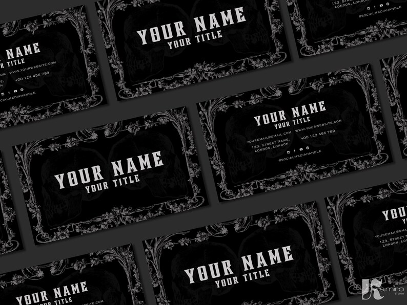 Skulls Flowers Gothic Business Card Template - Customisable Canva ...