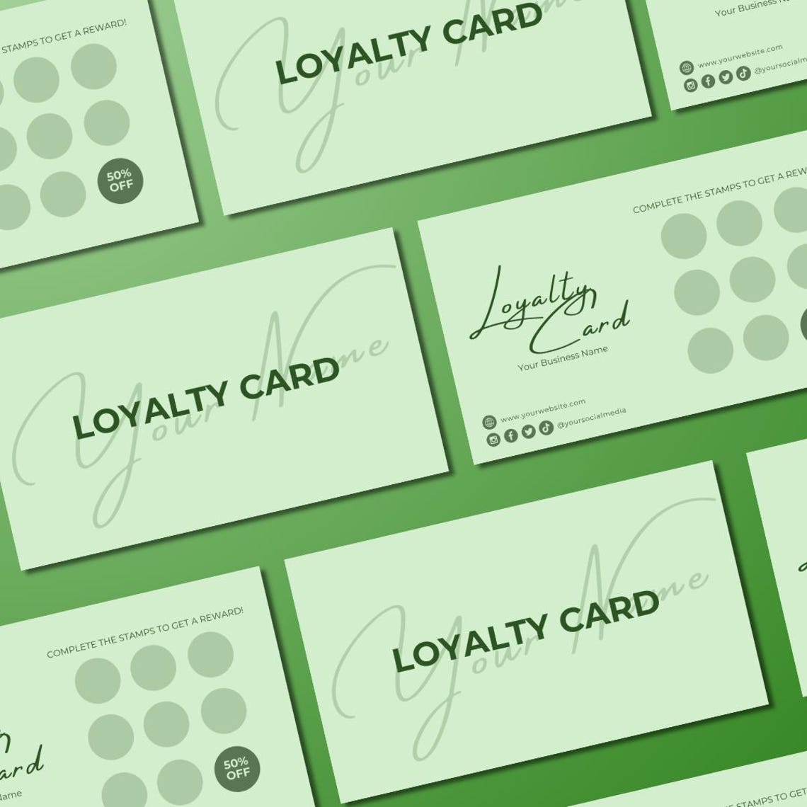 Green Loyalty Card Template - Customisable Canva Template - Editable ...