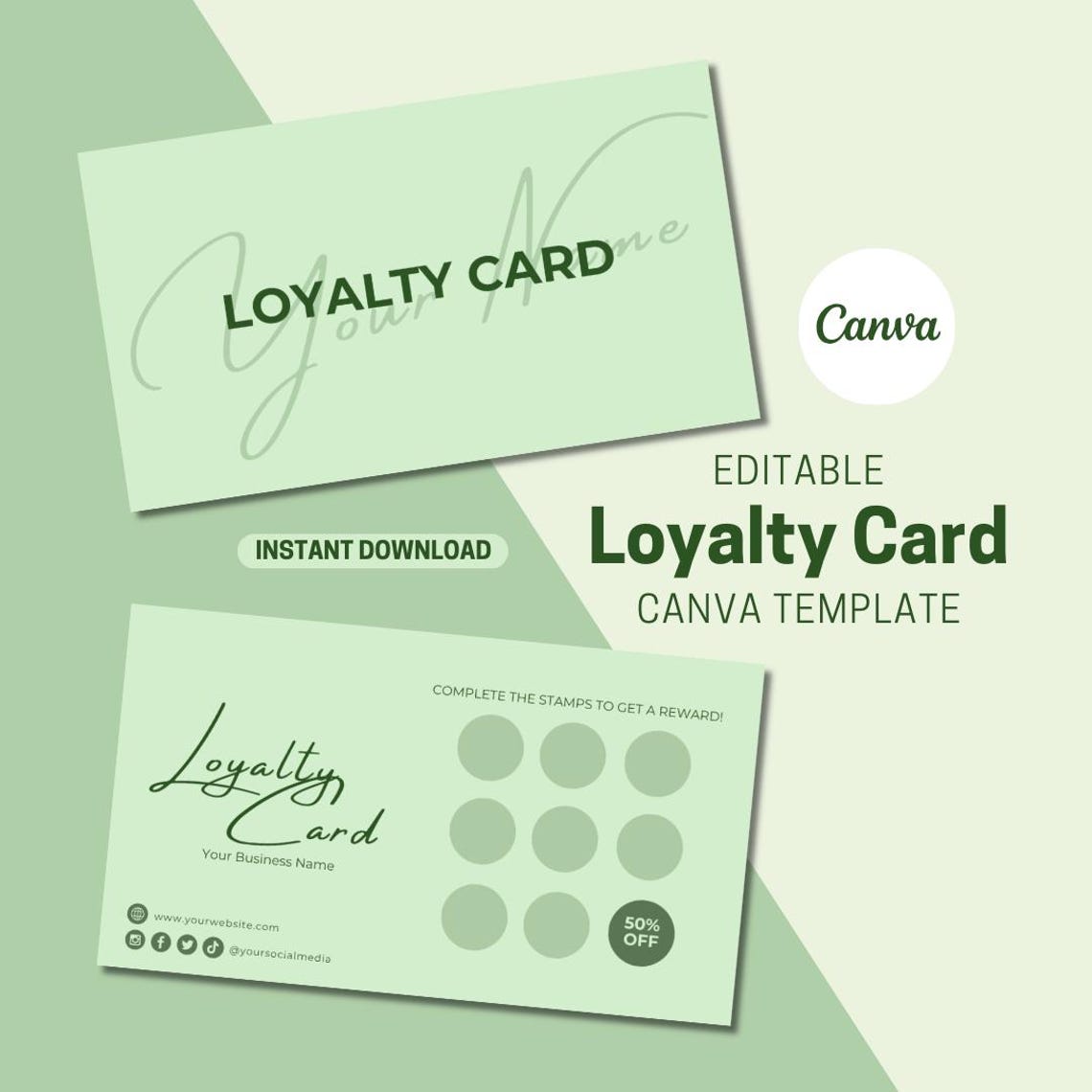 Green Loyalty Card Template - Customisable Canva Template - Editable ...