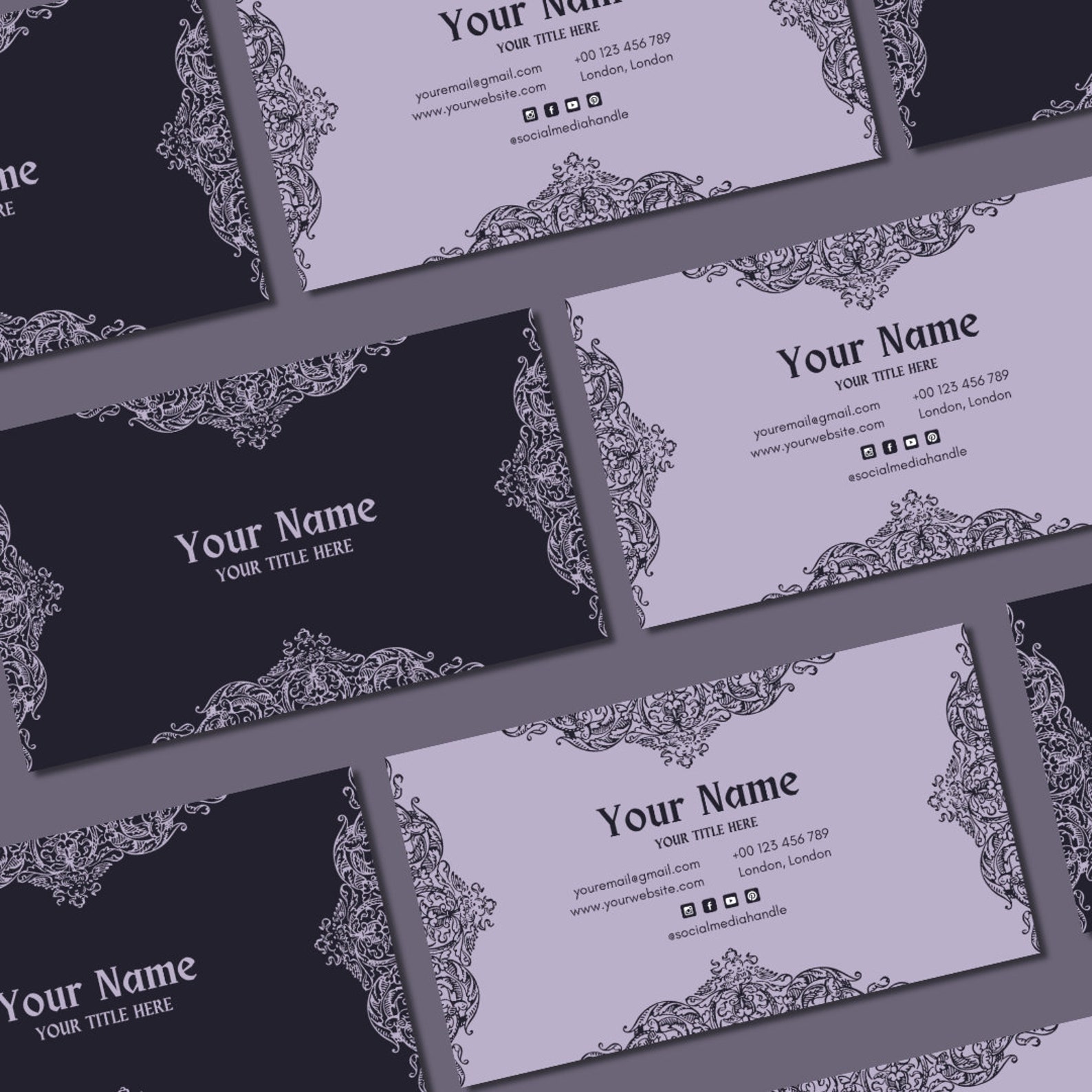 Gothic Purple Business Card Template Editable Canva Template ...