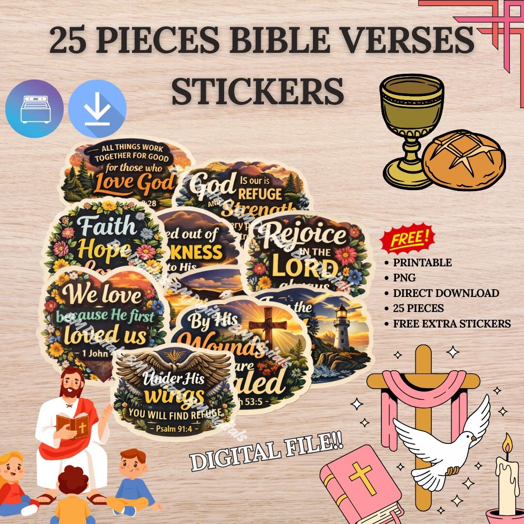 25 Bible Verse Stickers Digital Download, Christian Planner Stickers ...