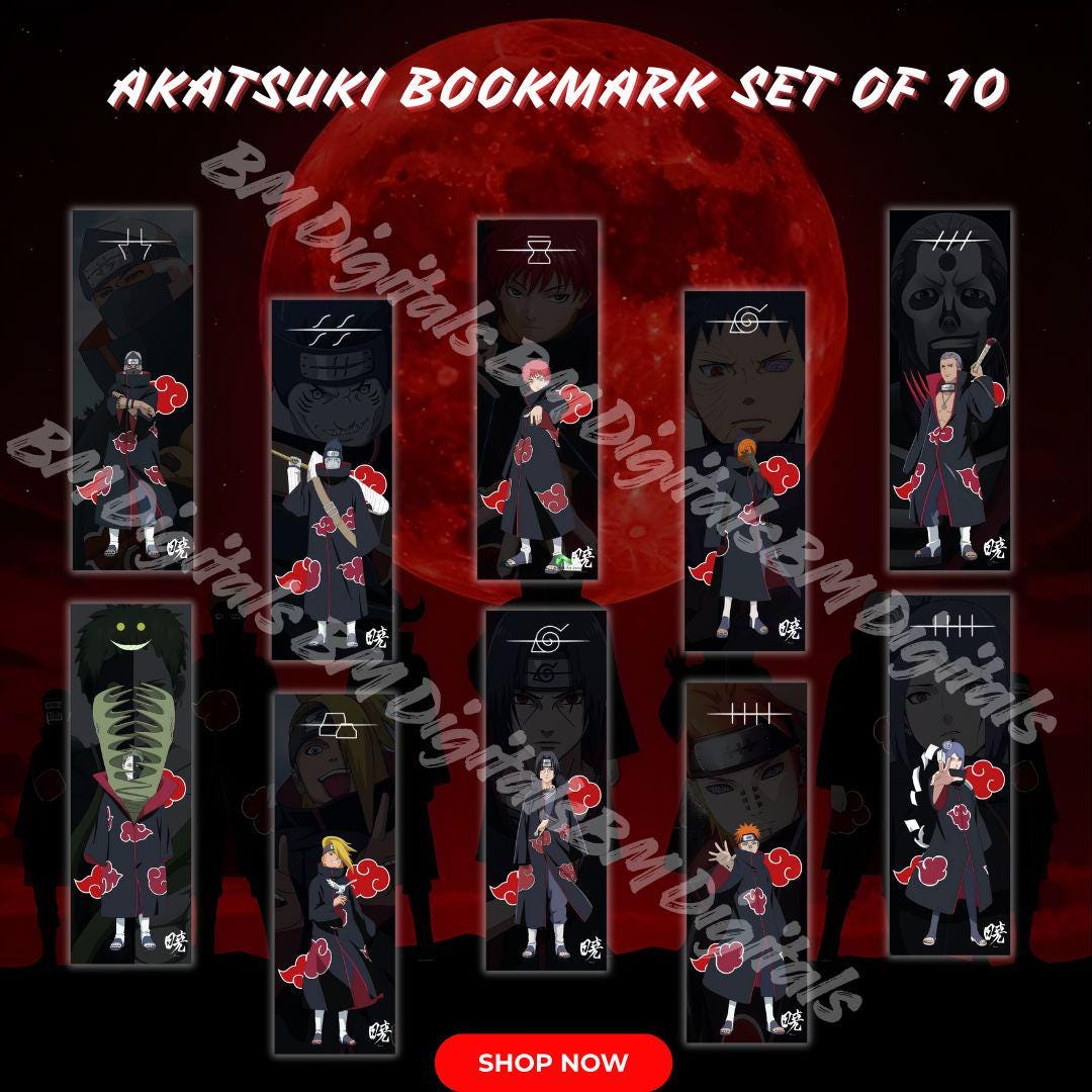 Akatsuki Bookmarks - Anime Character Set of 10 (digital Download) - Etsy