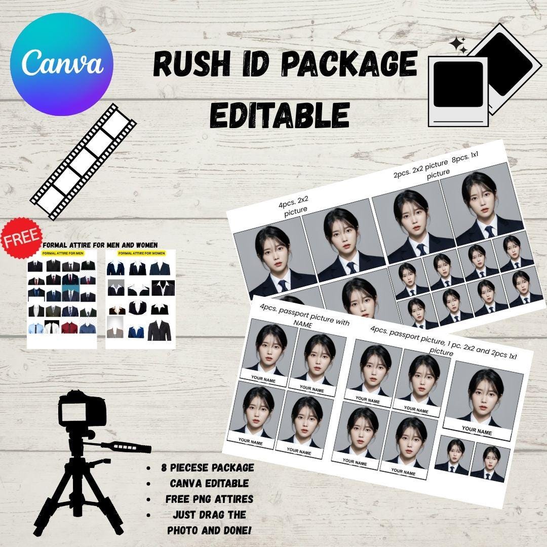 Rush ID Canva Editable Package - 8 Sets + FREE PNG Formal Attires ...