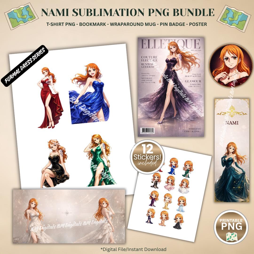 Nami Formal Dress PNG Bundle, Anime T-shirt Designs, Mug Wrap (digital ...