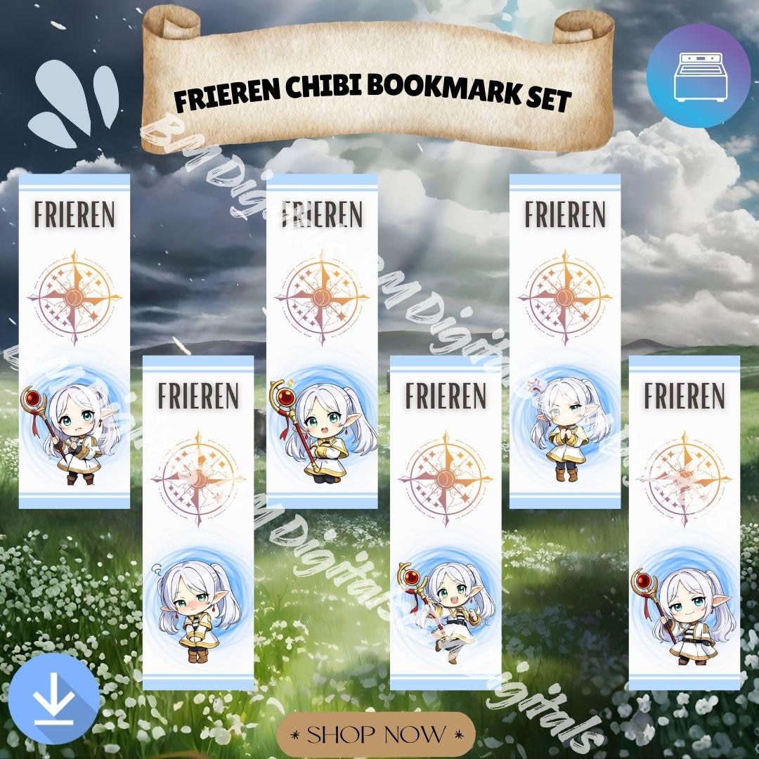 Frieren Chibi Bookmark Set, Anime Elf Mage, Kawaii Stationery (digital ...