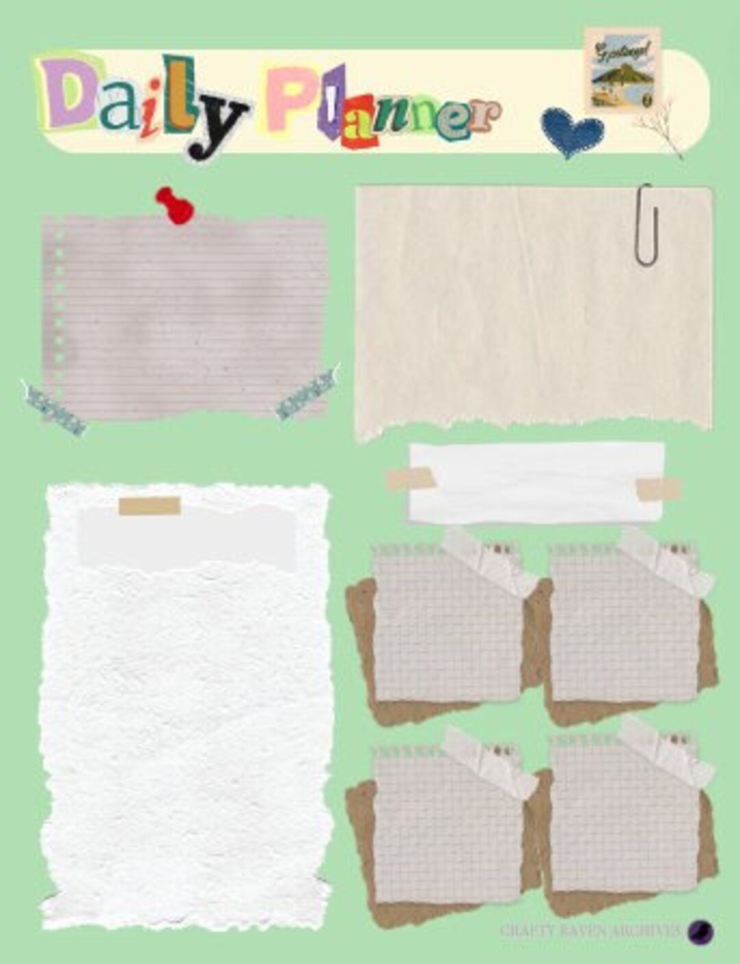 Light Green Whimsical Daily Planner Daily Planner Template Washi Tape ...