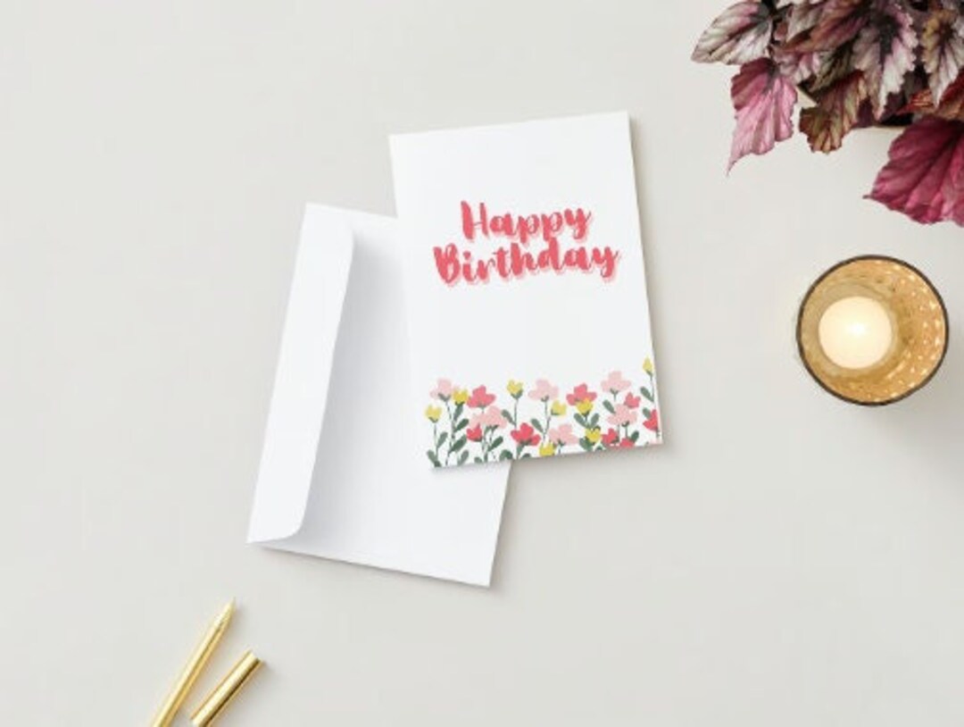 Happy Birthday Printable Birthday Card Flower Birthday Card Bouquet ...