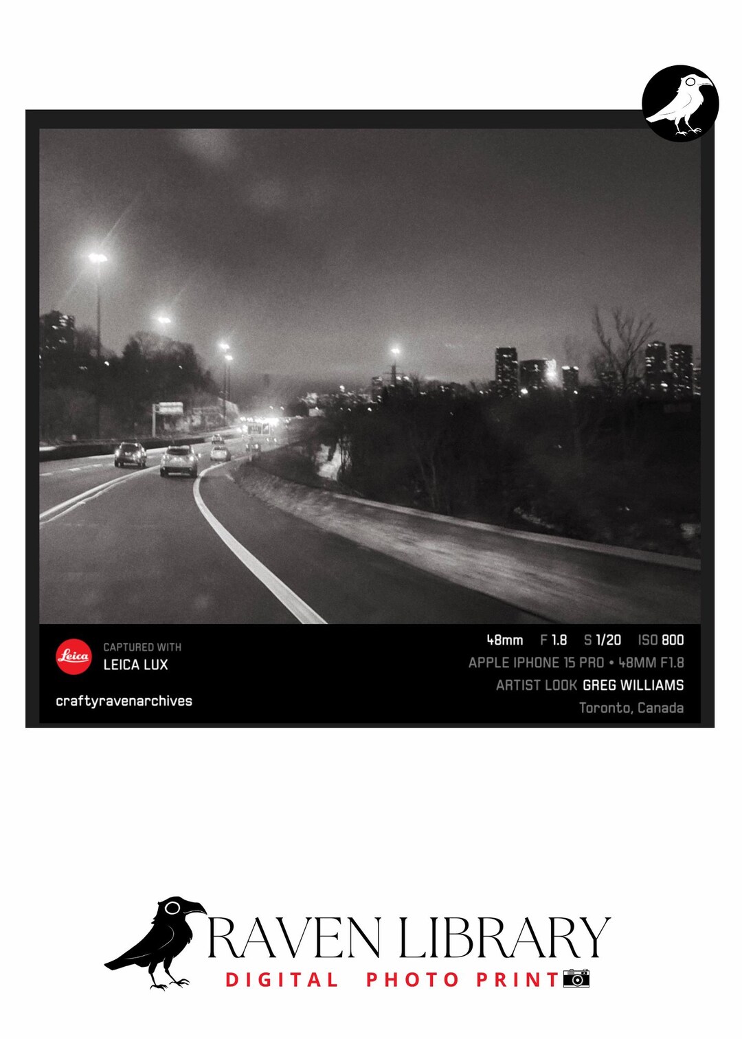 Toronto Nightscape B&W Photo | Don Valley DVP Cityscape (digital ...