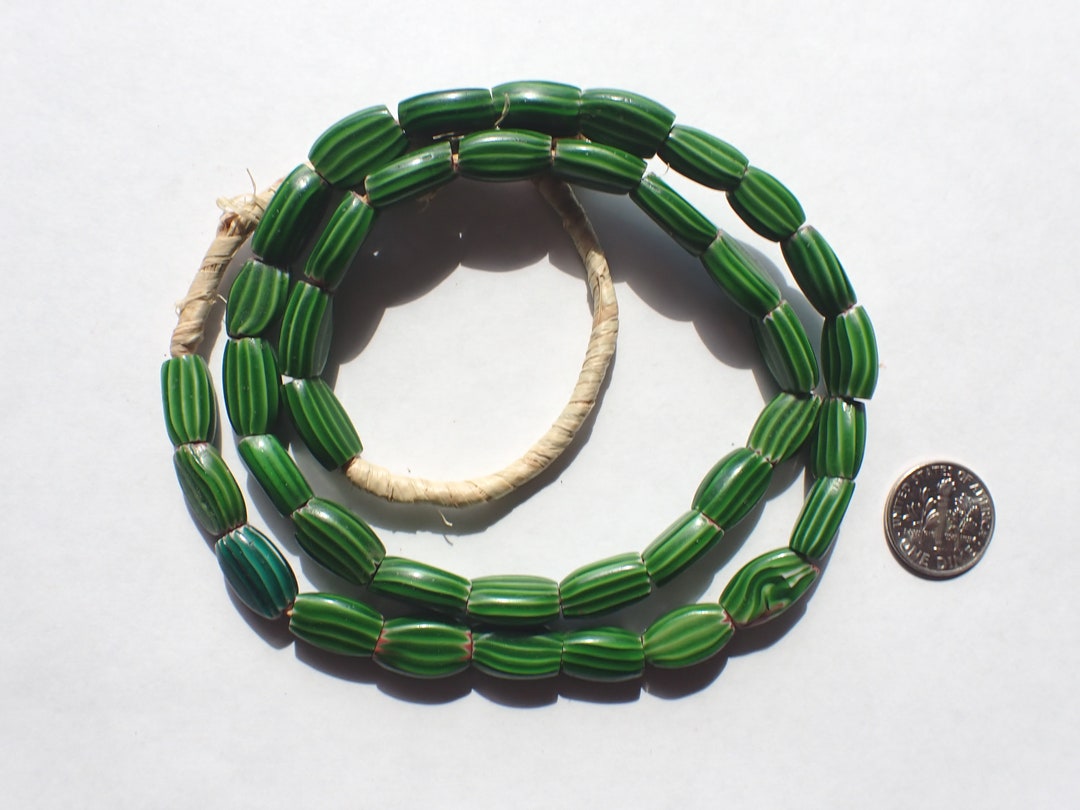 Antique Venetian Chevron Tabular Melon Trade Beads, Grass Green 12-14x7 ...