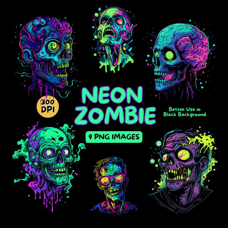 Neon Zombie Digital Art - Neon Zombie PNG - Neon Clipart - Halloween ...
