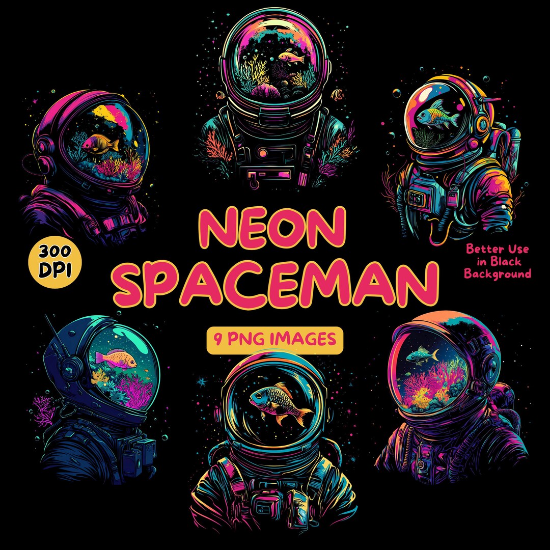 Neon Spaceman With Fish Digital Art PNG - Neon Astronaut - Neon Clipart ...