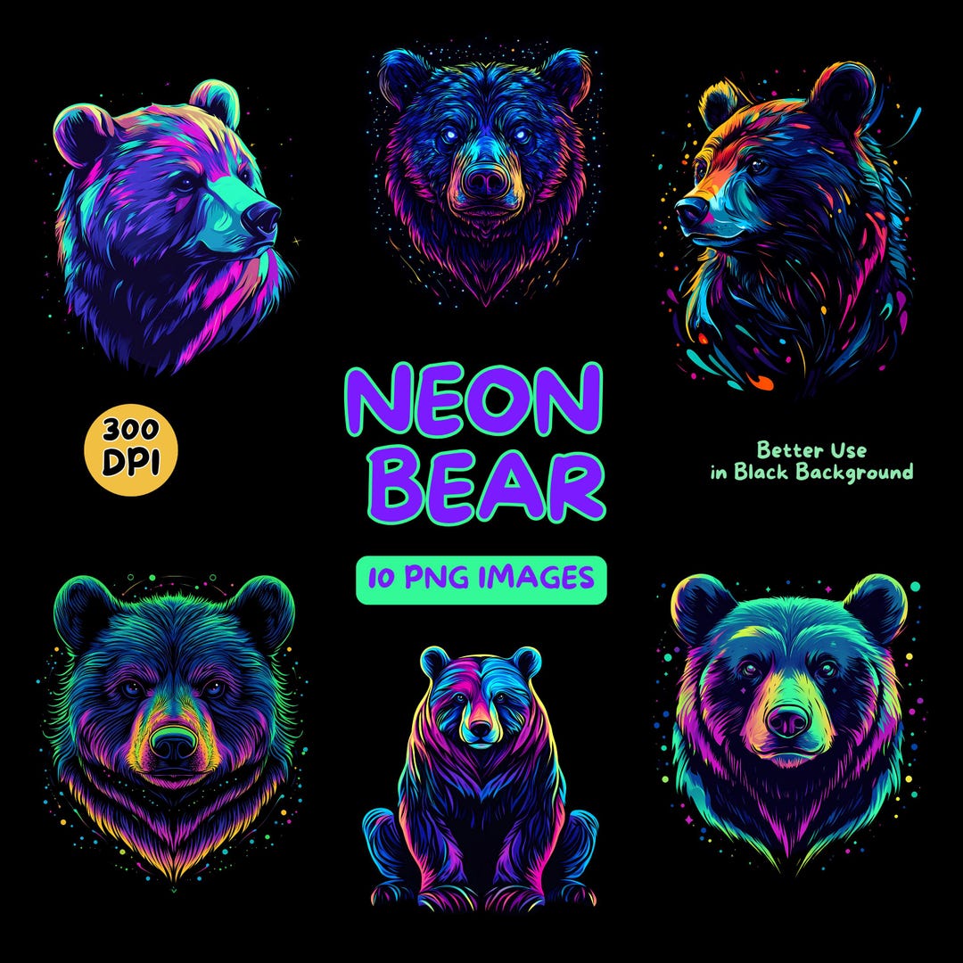Neon Bear Digital Art - Neon Bear PNG - Neon Bear Clipart - Colorful ...
