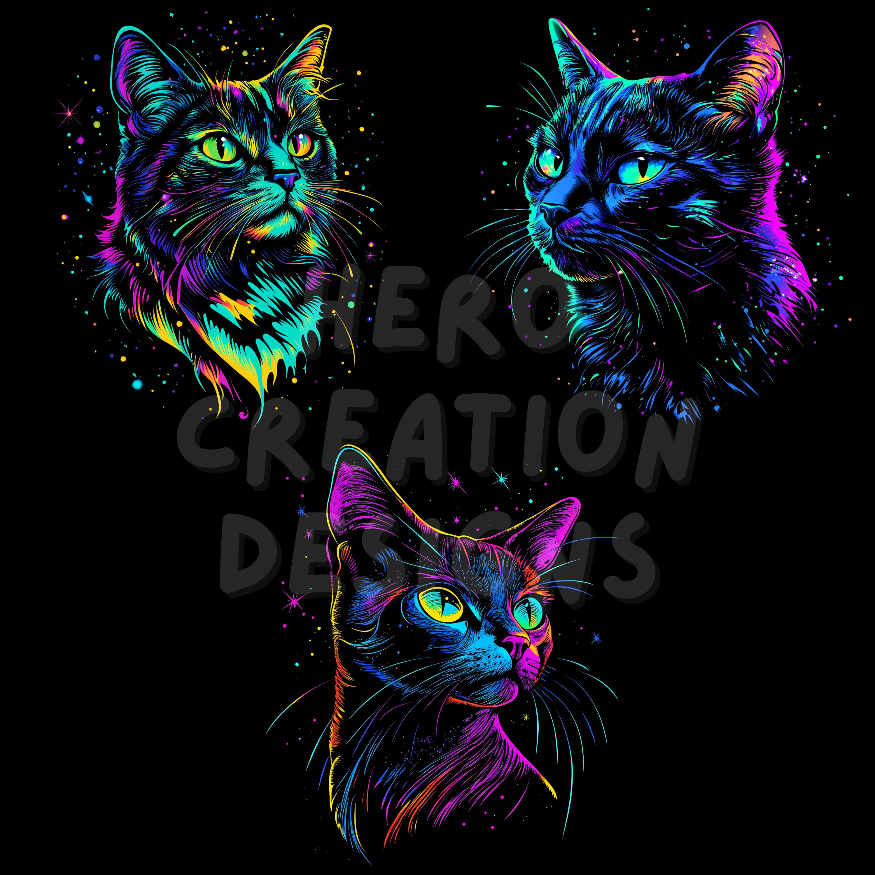 Neon Cosmic Cat Digital Art - Neon Cat PNG - Neon Clipart - Colorful ...