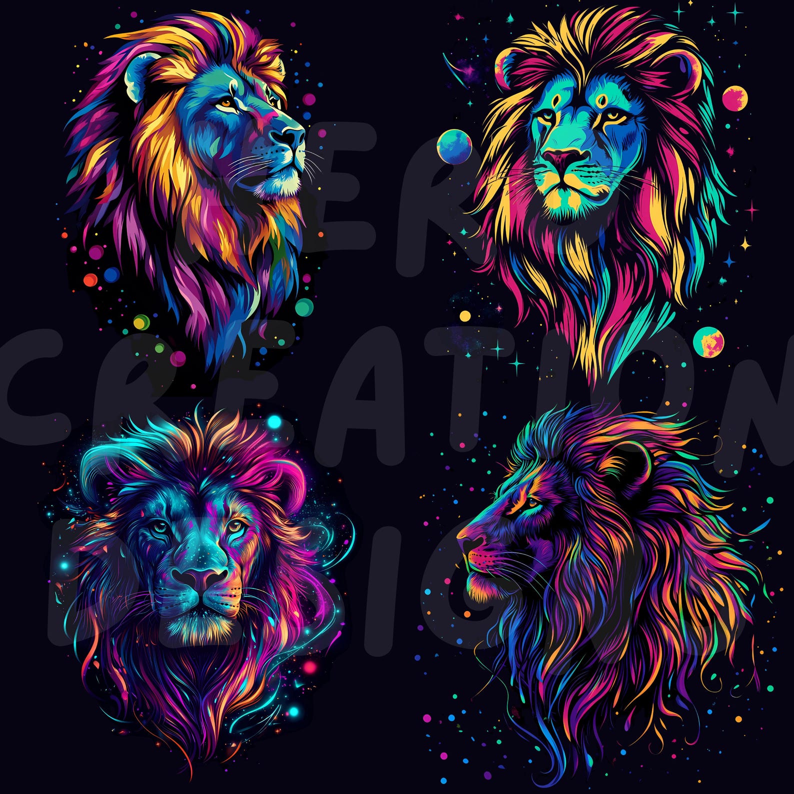 Neon Lion Digital Art - Neon Lion PNG - Neon Lion Clipart - Colorful ...