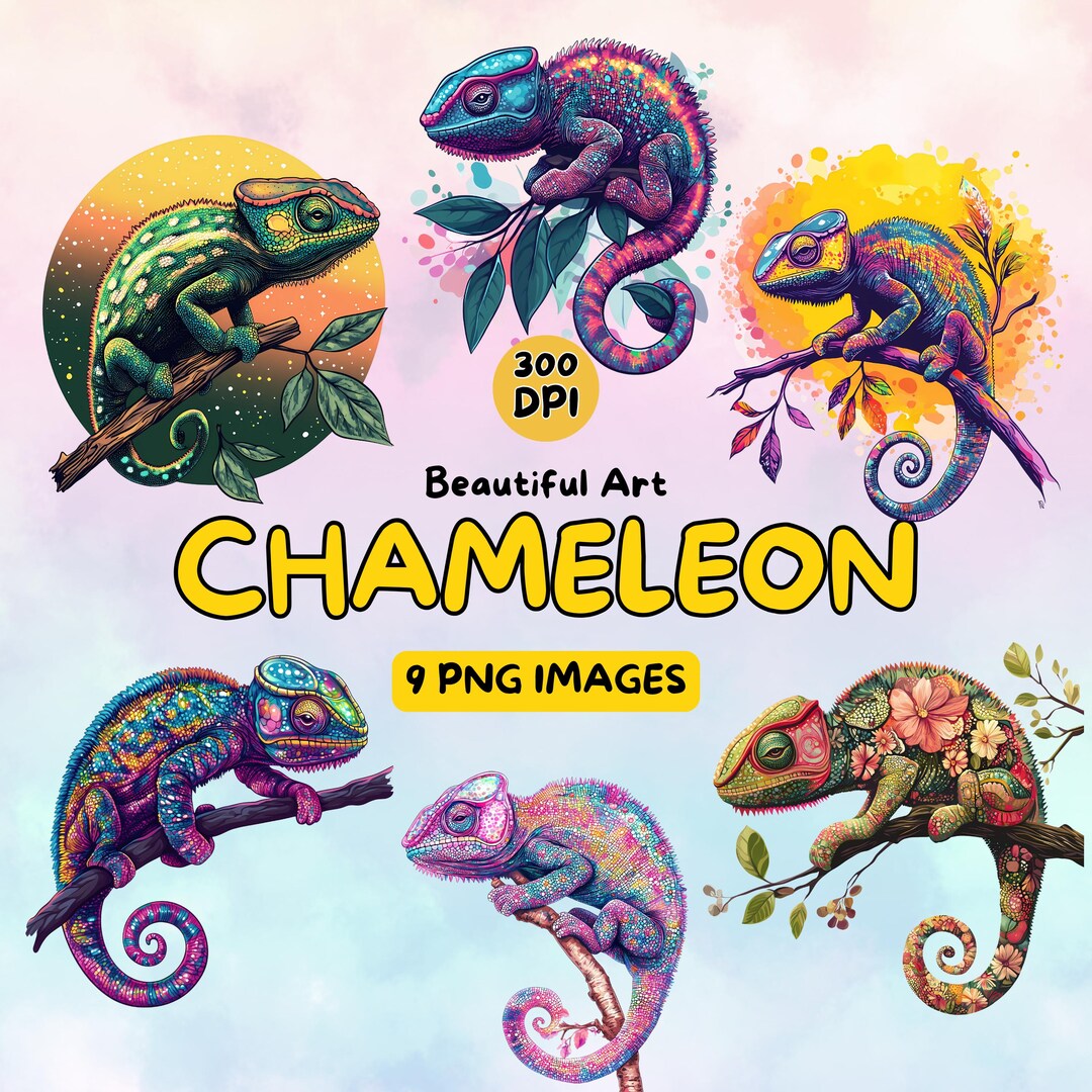 Chameleon Art Design Digital Download, Chameleon PNG, Reptile Clip Art ...